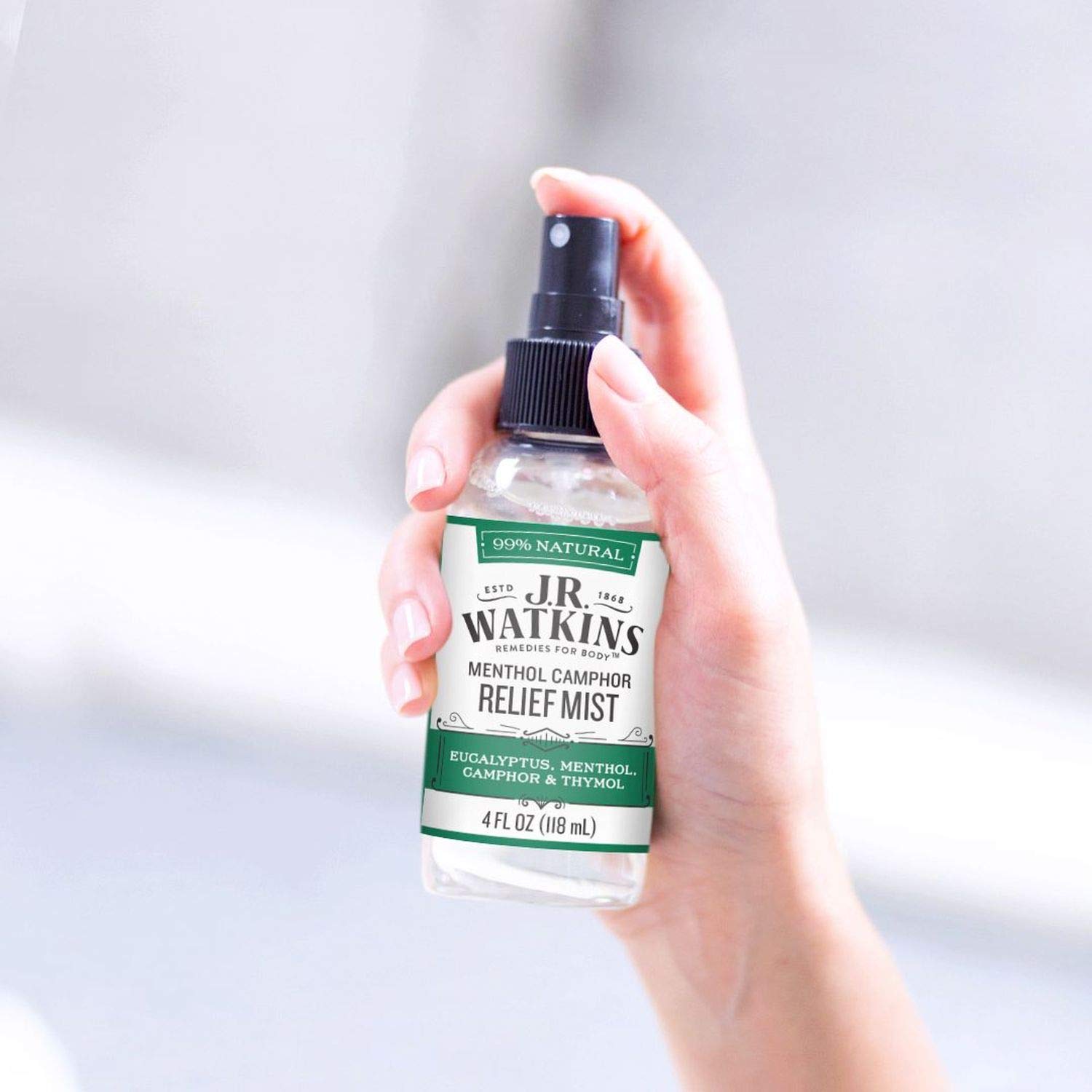 J.R. Watkins Natural Menthol Camphor Relief Mist, Mist for Flu and Cold Relief, Decongestant for Stuffy Nose, USA Made and Cruelty Free, 4 Fl Oz, 2 Pack