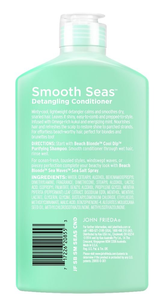 John Frieda Beach Blonde Smooth Seas Detangling Conditioner with Energizing Mint, 10 Ounces, featuring Peppermint Extract & Kukui Oil