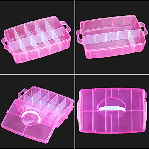 Visen 3-Tier Stackable Storage Container with 30 Compartments, Storage Box with Buckle, Non-Toxic Plastic Container Box for Dolls,Arts and Crafts, Fuse Beads, Washi Tapes, Jewelry, Toys
