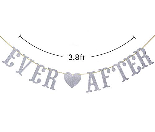 Happily Ever After Glitter Bunting Banner, Engagement, Bridal Shower, Wedding Party Decorations(Silver)