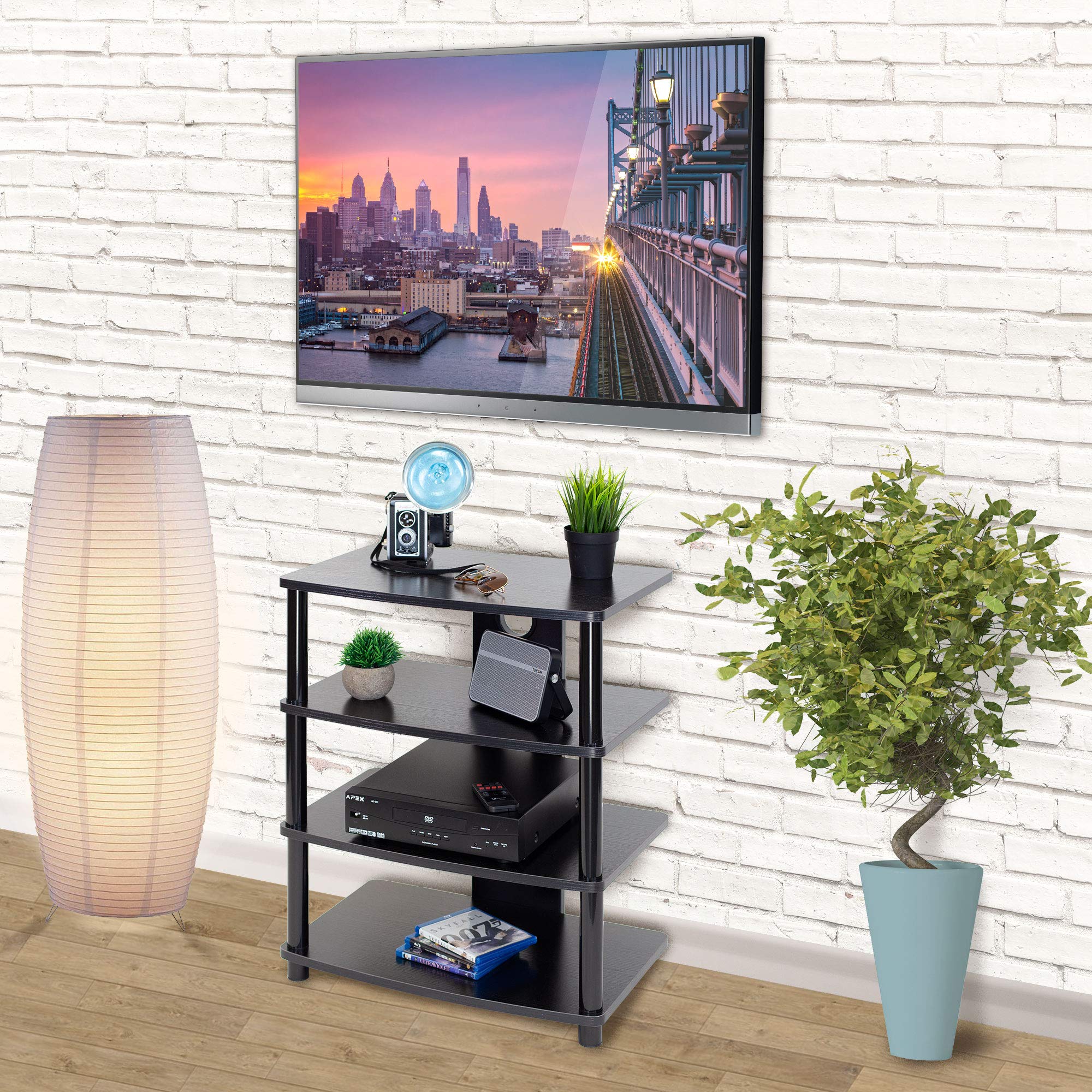 Mount-It! Media Stand Entertainment Center for TV, Audio Video Components, Stereo Equipment, Gaming Consoles, Streaming Devices, 4 Shelves, Black