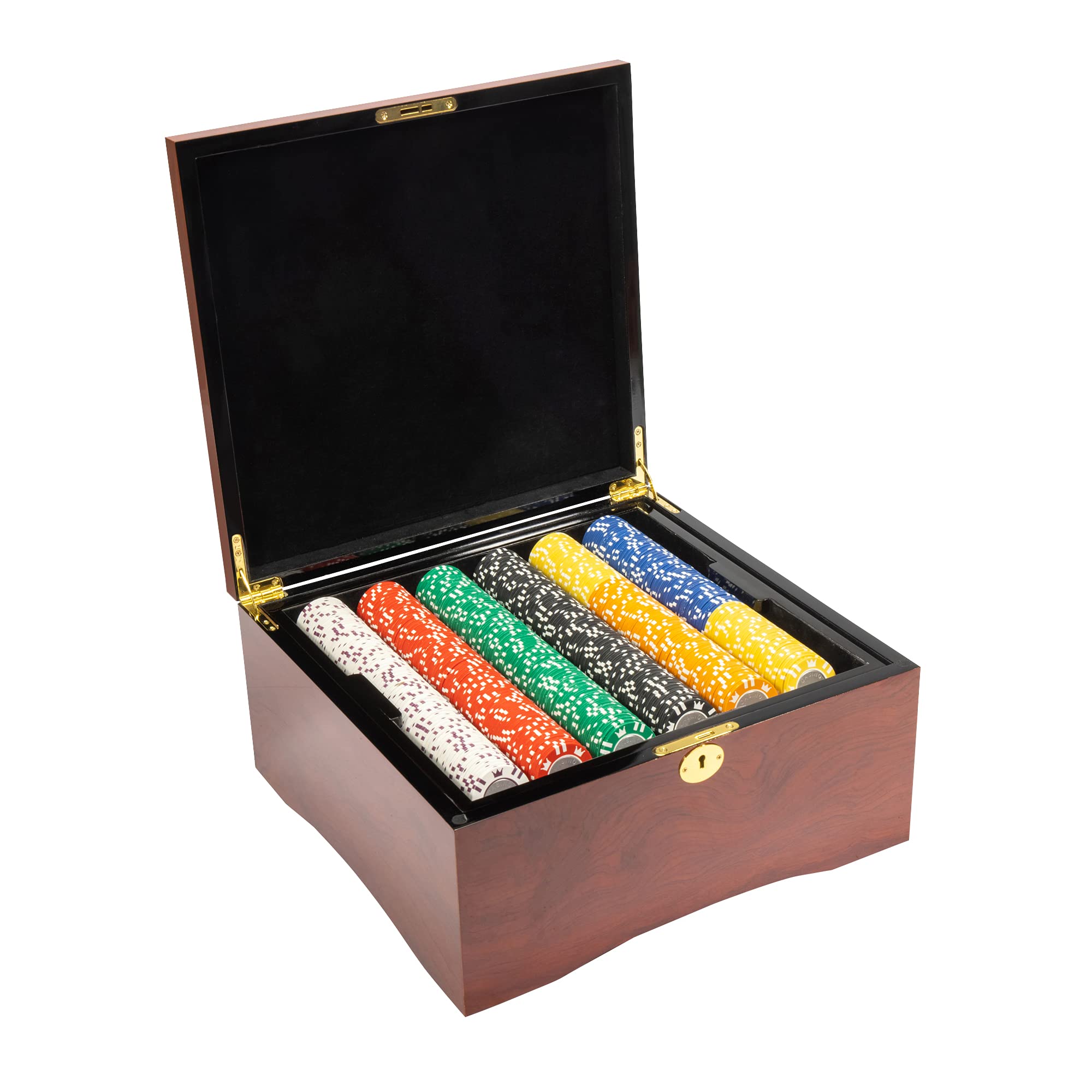 Coin Inlay Poker Chips Set - 750 Heavyweight (15-Gram) Clay Composite Chips, Playing Cards, Dealer Button, Dice, & Hi-Gloss Case - Professional Casino Supplies, Kits, Holders, & Storage Container