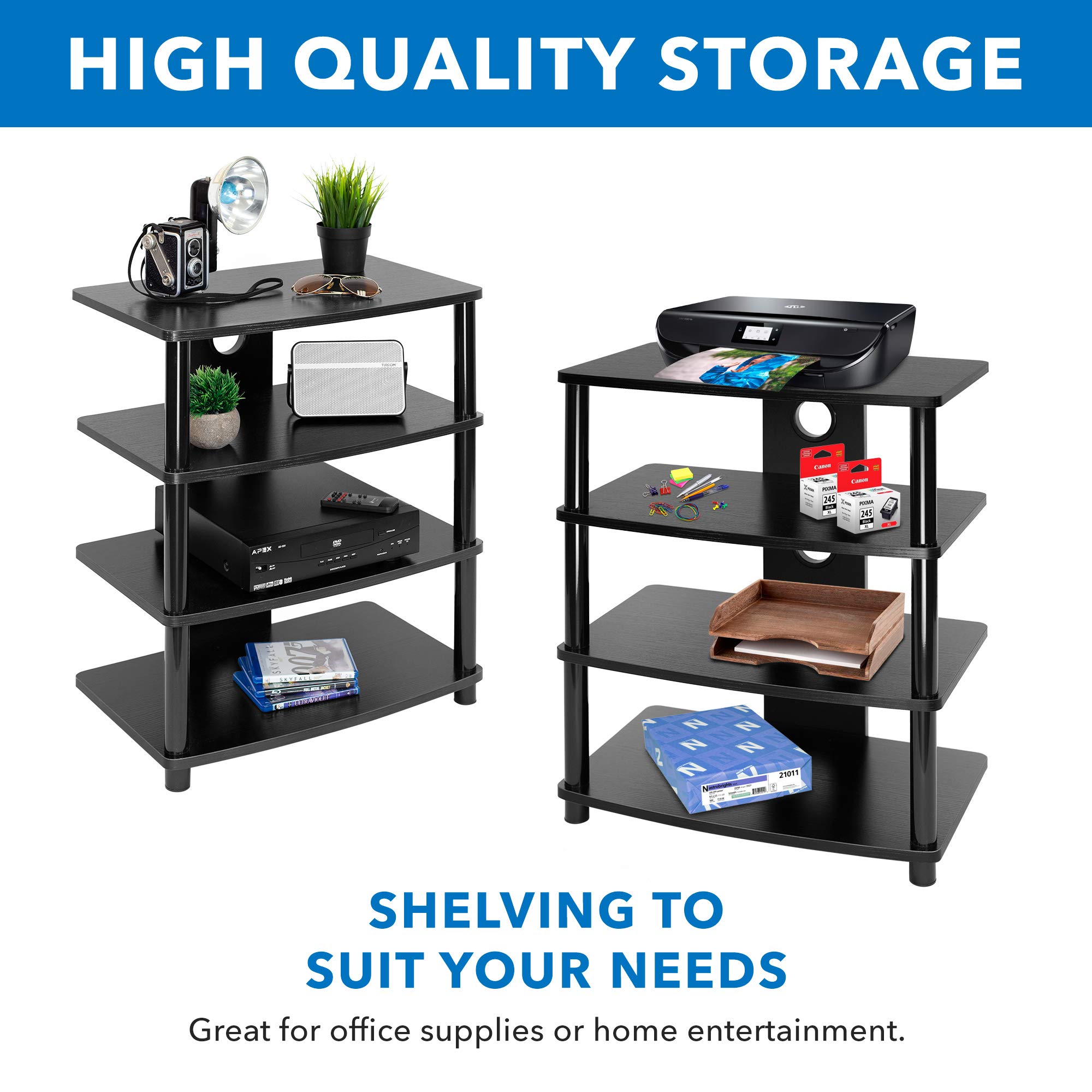 Mount-It! Media Stand Entertainment Center for TV, Audio Video Components, Stereo Equipment, Gaming Consoles, Streaming Devices, 4 Shelves, Black
