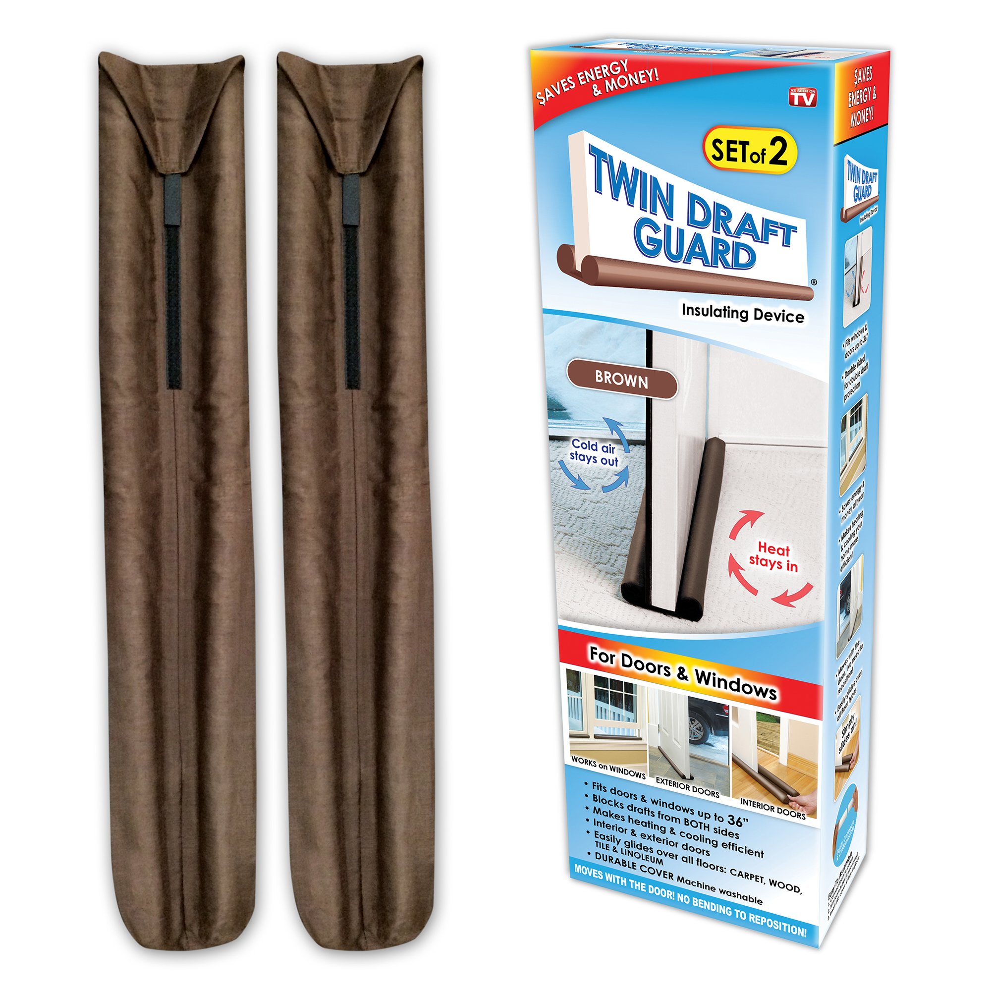 Original Twin Draft Guard Door Draft Stopper, Year Round Insulator, For Summer and Winter Use PATENTED & TRADEMARKED