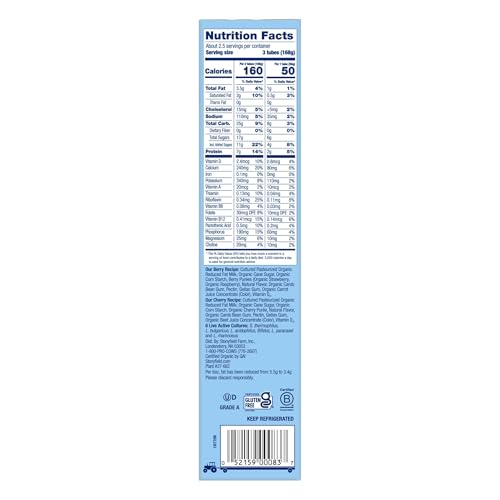 Stonyfield Organic Kids Cherry & Berry Lowfat Yogurt Tubes Variety Pack, 2 oz., 8 Ct - #1 Organic Kids Yogurt, No Artificial Flavors or Sweeteners