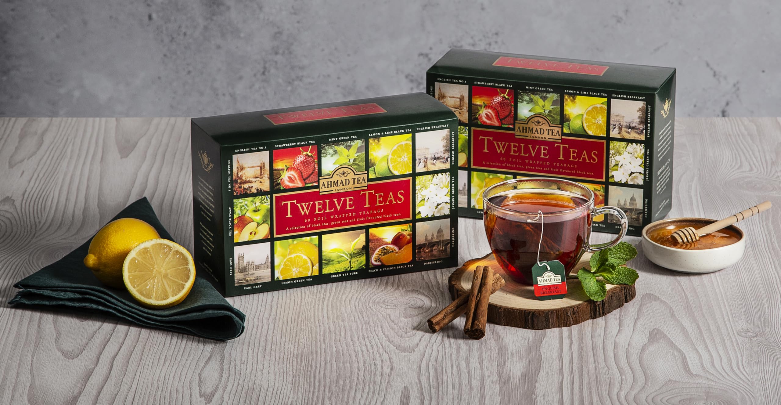 Ahmad Tea Variety Gift Box, 60 Foil Enveloped Teabags, Twelve Teas, 1 Count