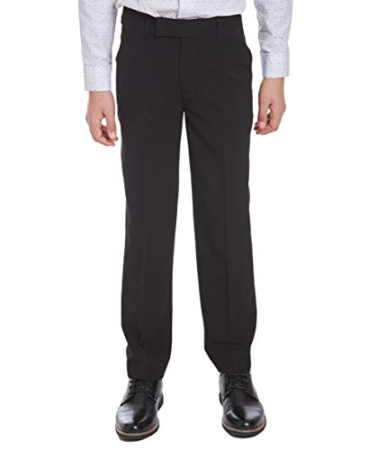 Calvin Klein Boys Flat-Front Bi-Stretch Dress Pant, Straight Leg Fit & Hemmed Bottom, Belt Loops & Functional Front Pockets, Black, 10