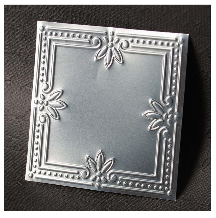 Factory Direct Craft Package of 12 Vintage Inspired Galvanized Metal Embossed Dots and Shells Antique Tin Ceiling Tiles for Home Décor Projects (4" x 4")