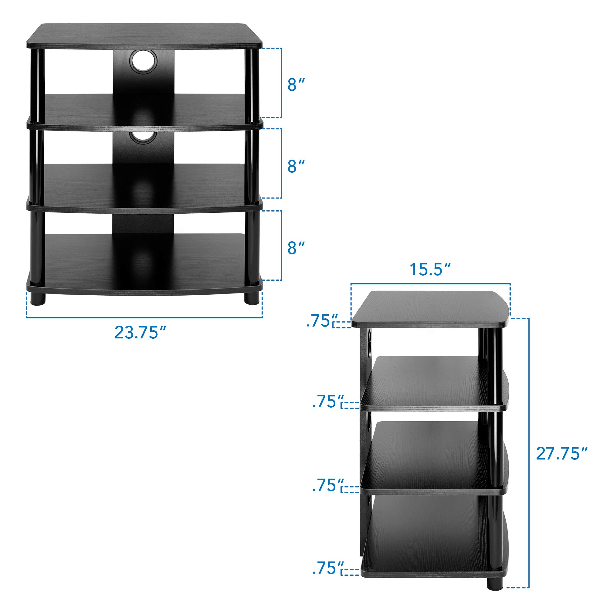 Mount-It! Media Stand Entertainment Center for TV, Audio Video Components, Stereo Equipment, Gaming Consoles, Streaming Devices, 4 Shelves, Black