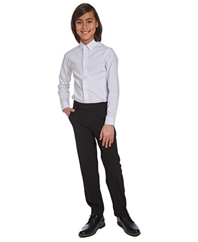 Calvin Klein Boys Flat-Front Bi-Stretch Dress Pant, Straight Leg Fit & Hemmed Bottom, Belt Loops & Functional Front Pockets, Black, 10
