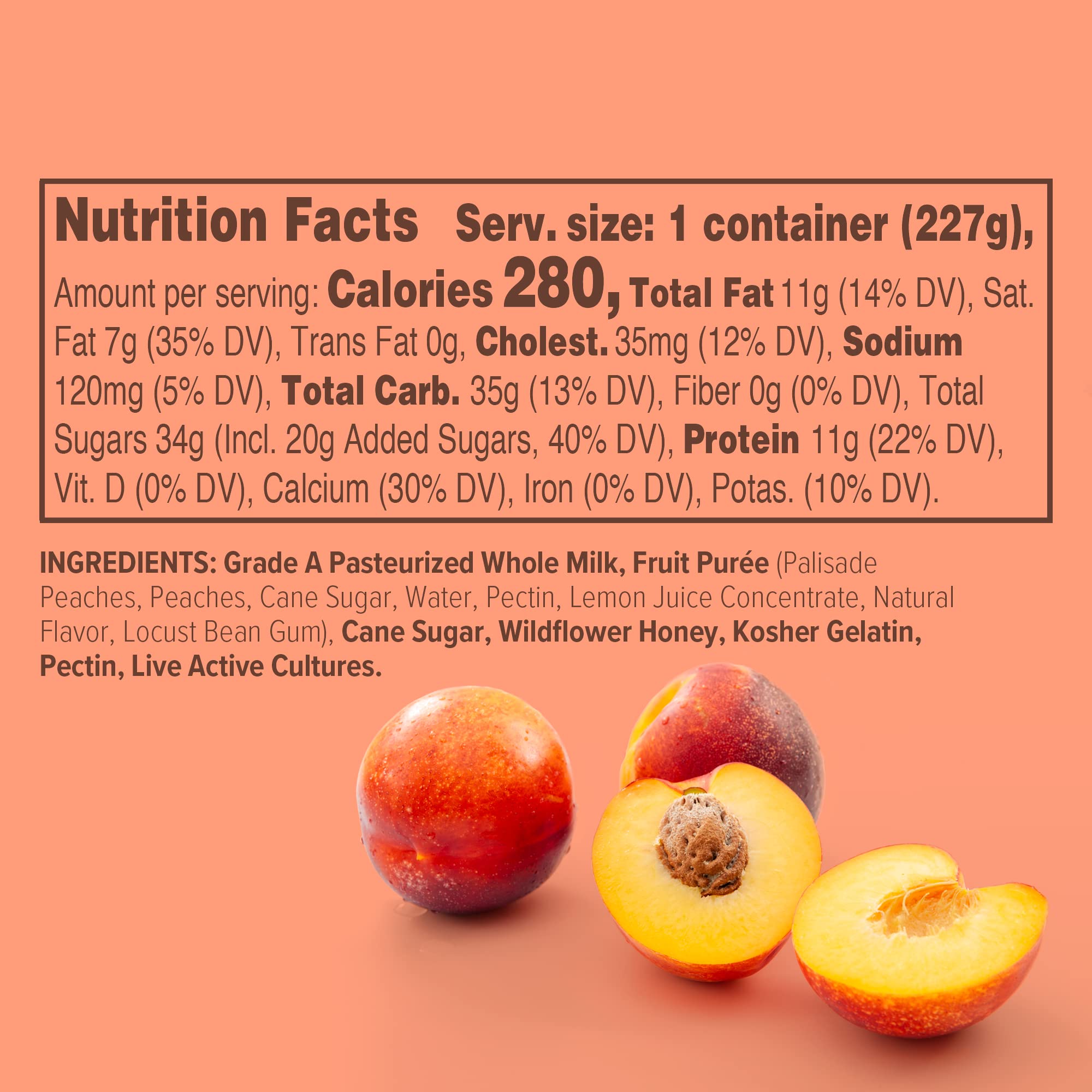 Noosa, Yoghurt Peach, 8 Ounce, Probiotic, Whole Milk Yogurt, Real Peaches, No Artificial Ingredients, Gluten Free