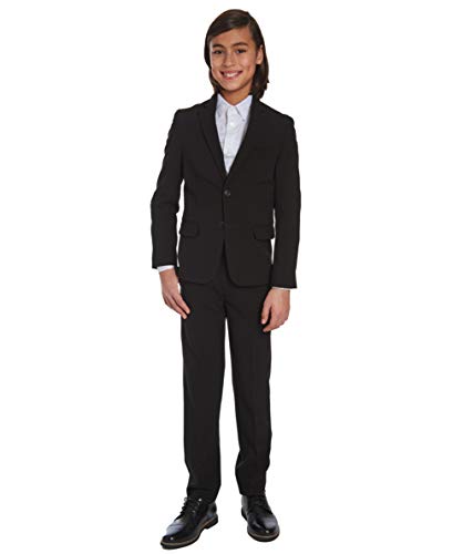 Calvin Klein Boys Flat-Front Bi-Stretch Dress Pant, Straight Leg Fit & Hemmed Bottom, Belt Loops & Functional Front Pockets, Black, 10
