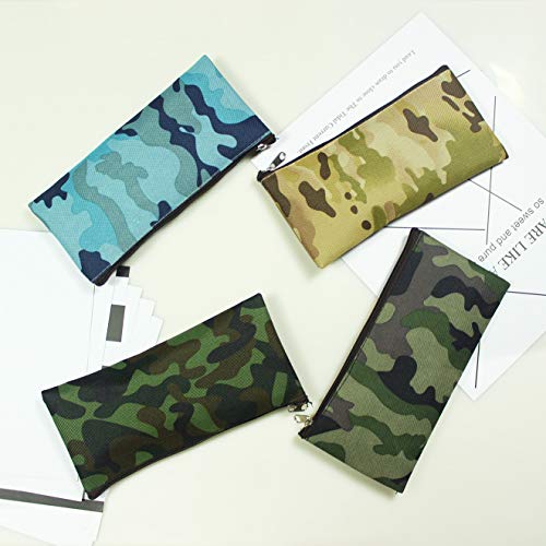 Funny live 4 pieces Camouflage Pencil Cases Marker Case Pen Bag, Flat Minimalist Zipper Bag,Durable Canvas Stationery Bag Pencil Organizer,7.5 x 3.7 inches