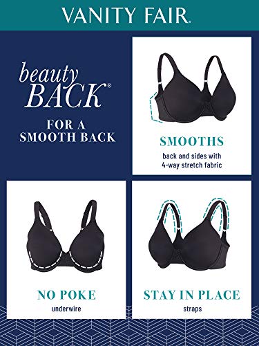 Vanity Fair Womens Full Figure Beauty Back Smoothing With Lace, 4-way Stretch Fabric, Lightly Lined Cups Up To Dd Bra, White, 40C US