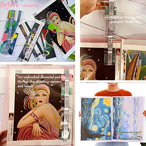 A3 40 Pags Diamond Painting Storage Book,Art Portfolio Painting Storage Book,Clear Pockets Art Plastic Sleeves Protectors,for 44X32.5X2cm Sketches Painting Presentation (White)