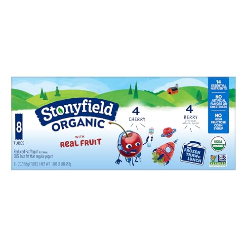 Stonyfield Organic Kids Cherry & Berry Lowfat Yogurt Tubes Variety Pack, 2 oz., 8 Ct - #1 Organic Kids Yogurt, No Artificial Flavors or Sweeteners