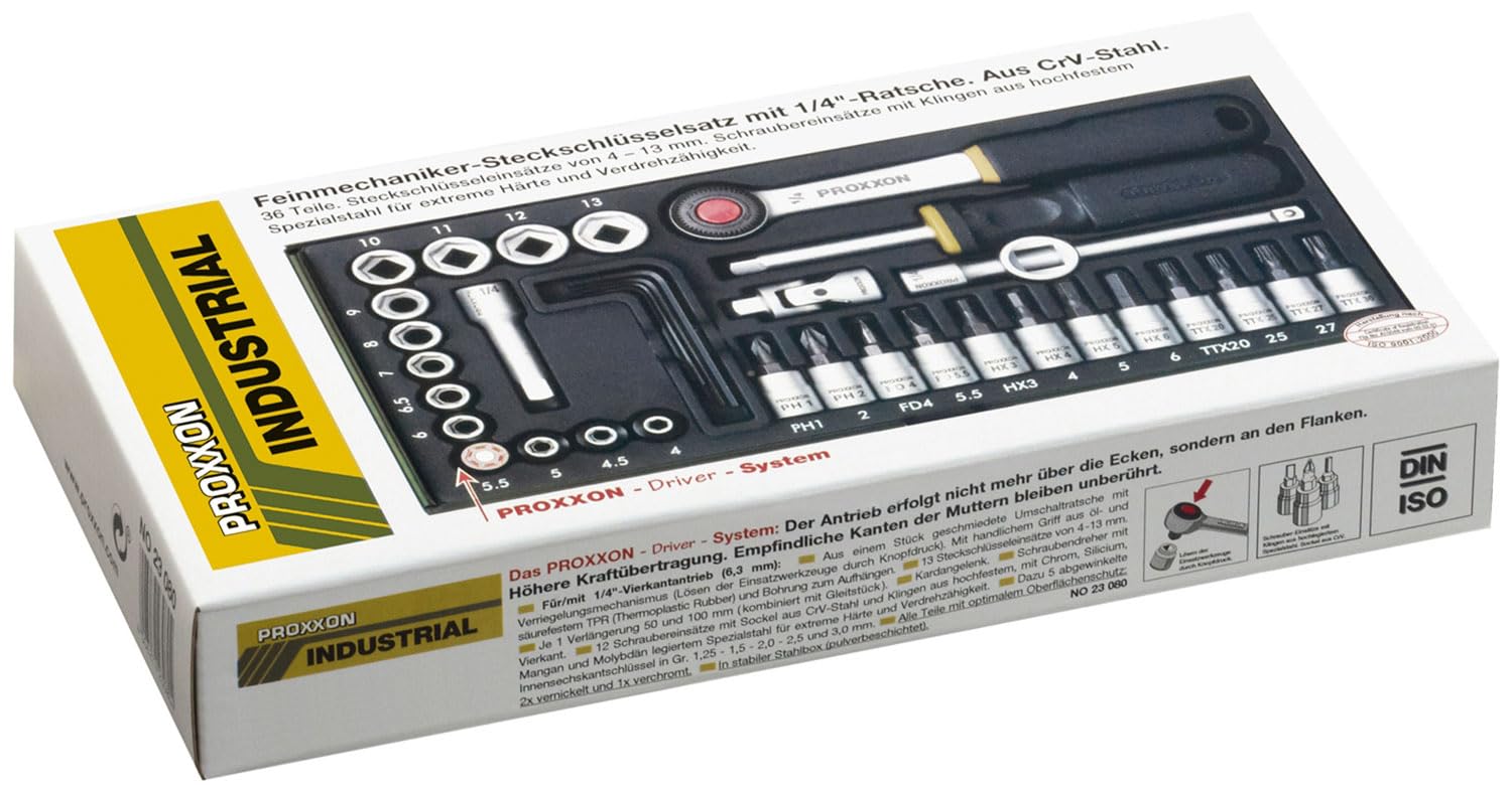 Proxxon (23080) 36 Piece Socket Set with 1/4 inch Square Drive