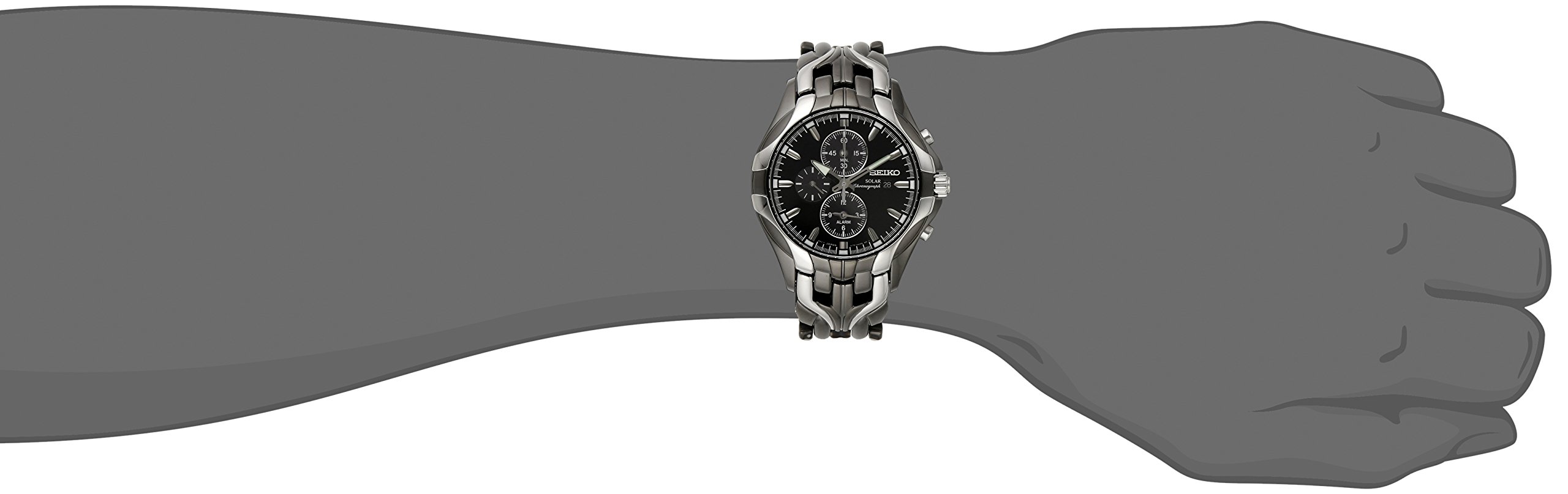 Seiko SSC139 Watch for Men - Analog, Solar Power, Stainless Steel, 43mm Case, Black Dial, 6-Month Power Reserve, Date Calendar, Water Resistant to 100m