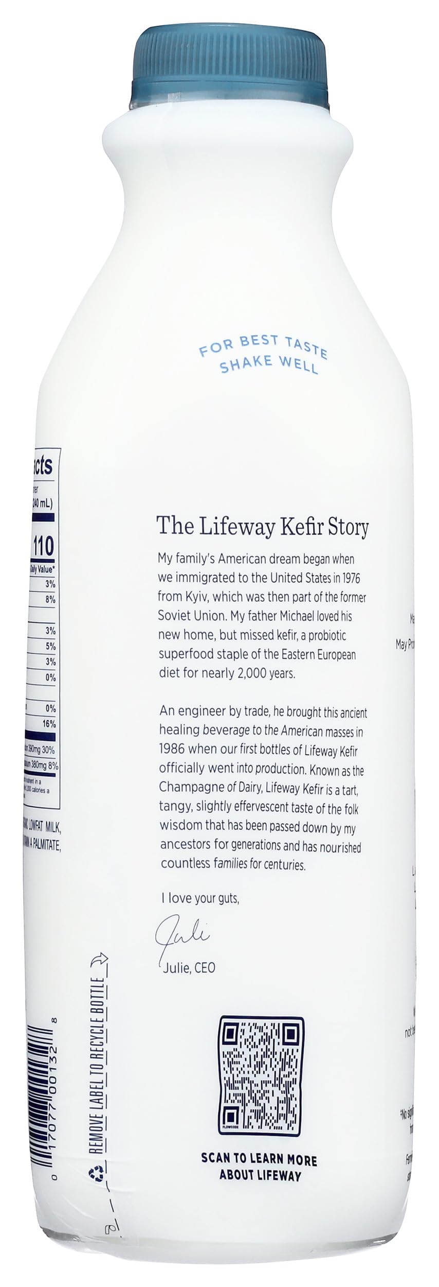 Lifeway Organic Low Fat Kefir, Plain, 32 Ounce, 11g Protein, 12 Live Active Cultures