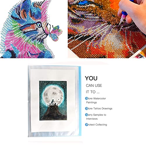A3 40 Pags Diamond Painting Storage Book,Art Portfolio Painting Storage Book,Clear Pockets Art Plastic Sleeves Protectors,for 44X32.5X2cm Sketches Painting Presentation (White)