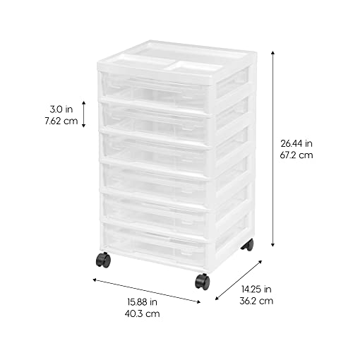 IRIS USA Fits 12" x 12" Paper, 6-Tier Scrapbook Rolling Storage Cart with Organizer Top for Papers Vinyl Tools Office Art and Craft Supplies, Yarn, White Frame with 6 Clear Cases w/ Built in Handle