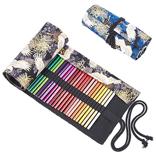 CHGCRAFT 2 Set Colorled Pencil Roll Holder Case Coloring Pencils Organizer Holder Colored Pen Paint Brush Storage for Artist Coloring Pouch Portable 72 Holes
