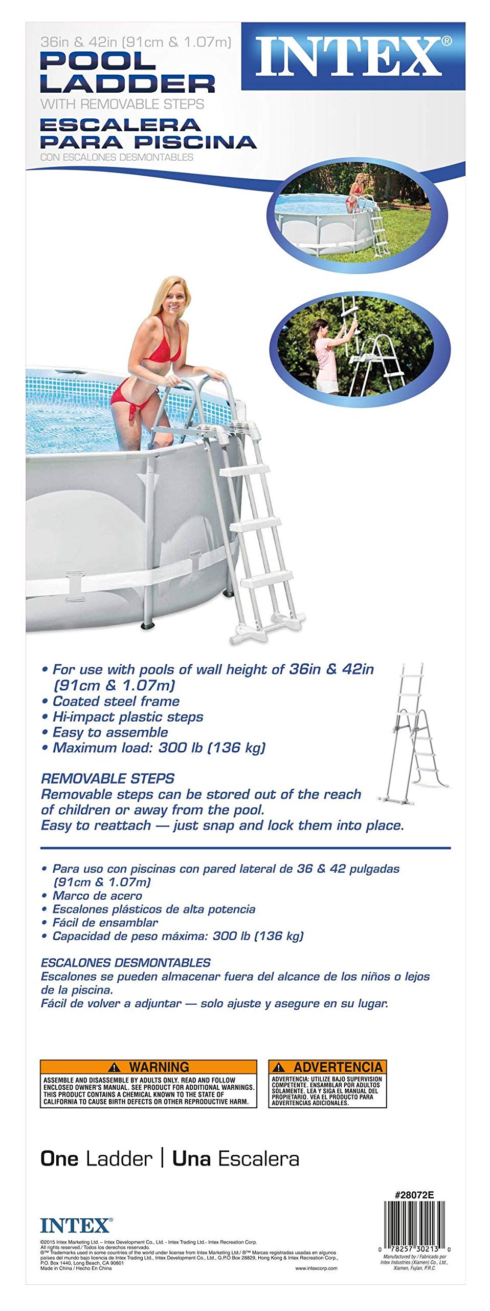 INTEX Deluxe Pool Ladder with Removable Steps for 36-Inch and 42-Inch Wall Height Above Ground Pools
