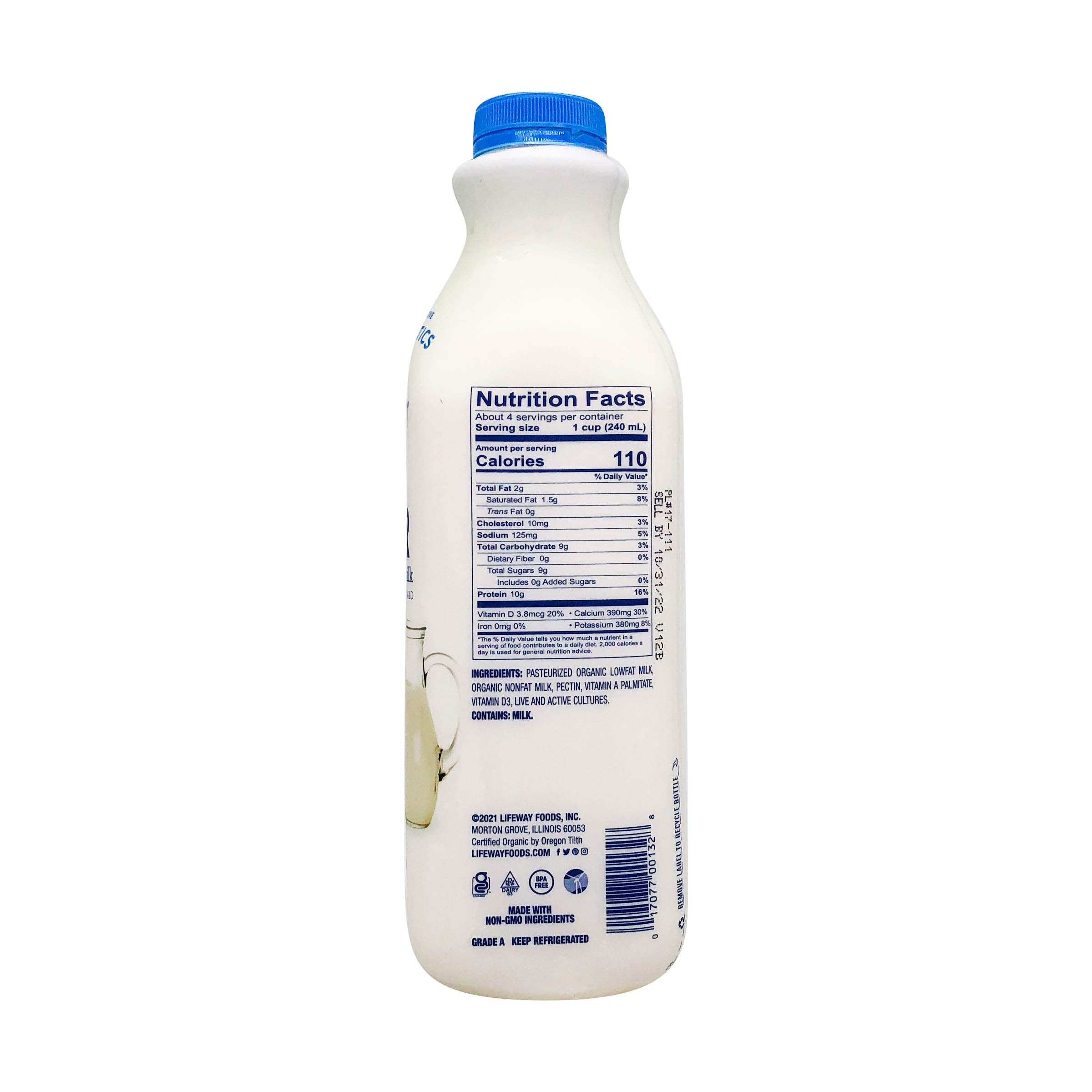 Lifeway Organic Low Fat Kefir, Plain, 32 Ounce, 11g Protein, 12 Live Active Cultures