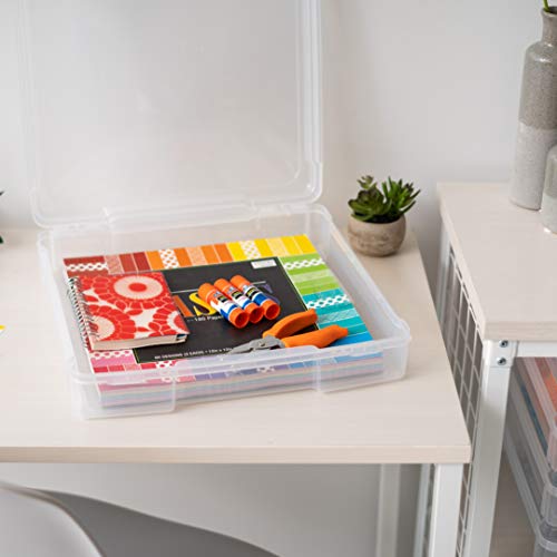 IRIS USA Fits 12" x 12" Paper, 6-Tier Scrapbook Rolling Storage Cart with Organizer Top for Papers Vinyl Tools Office Art and Craft Supplies, Yarn, White Frame with 6 Clear Cases w/ Built in Handle