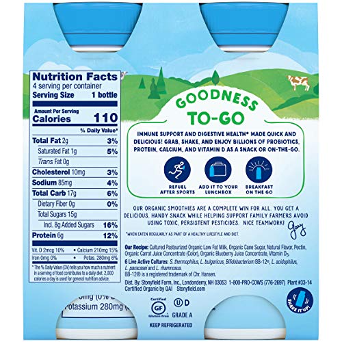 Stonyfield Organic, Low Fat Wild Berry Smoothie, 6 Fl Oz Bottles, 4Ct