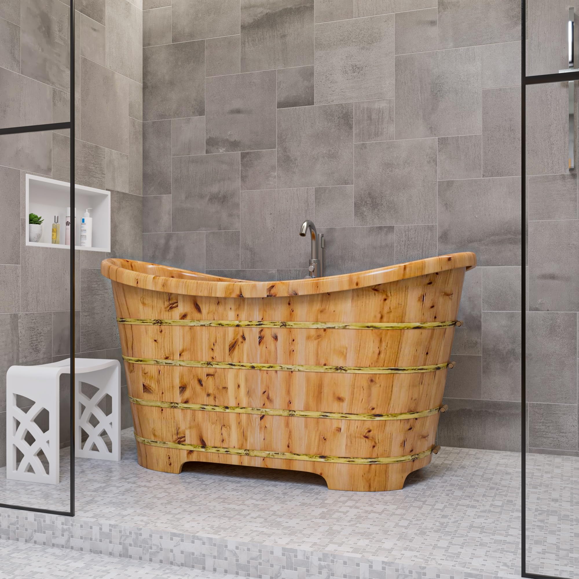 ALFI brand AB1105 63-Inch Free Standing Cedar Wood Bath Tub
