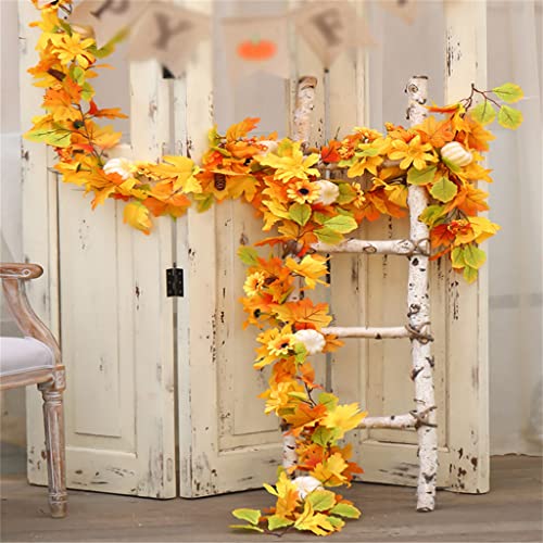 TJLSS Party Faux Flowers Maple Leaf Garland Banner Hanging Plants Festive Home Fireplace Wall Decor (Color : A, Size : 185cm)