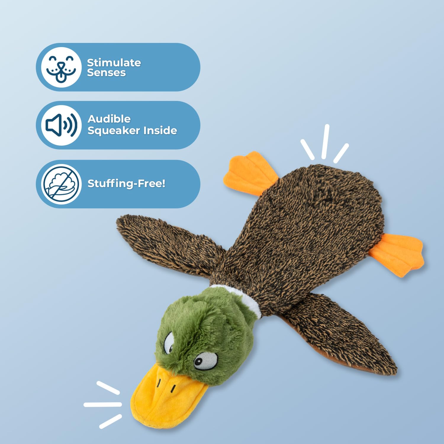 Best Pet Supplies 2-in-1 Stuffless Squeaky Dog Toys with Soft, Durable Fabric for Small, Medium, and Large Pets, No Stuffing for Indoor Play, Holds a Plastic Bottle - 1Wild Duck, Medium
