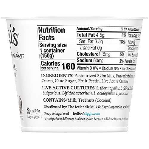 siggi's® 2% Icelandic Strained Lowfat Yogurt, Coconut, 5.3 oz., Single Serve Cup