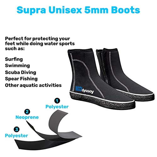 H2ODYSSEY Supra 5mm Unisex Boots - Anti Slip Ultra Durable Water Boots for Water Sports - 12