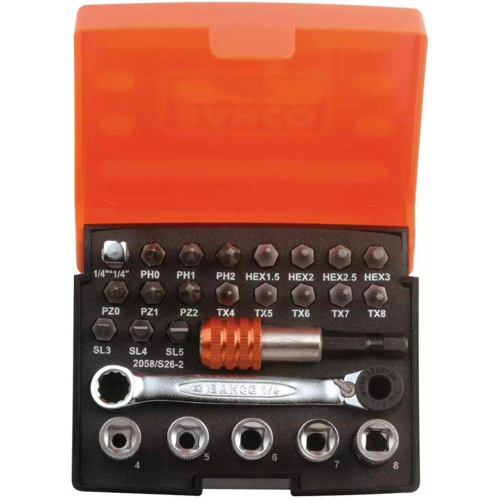 Bahco 2058/S26-2 BH2058/S26-2 Bit Set, Silver, 1/4-Inch, Set of 26 Pieces