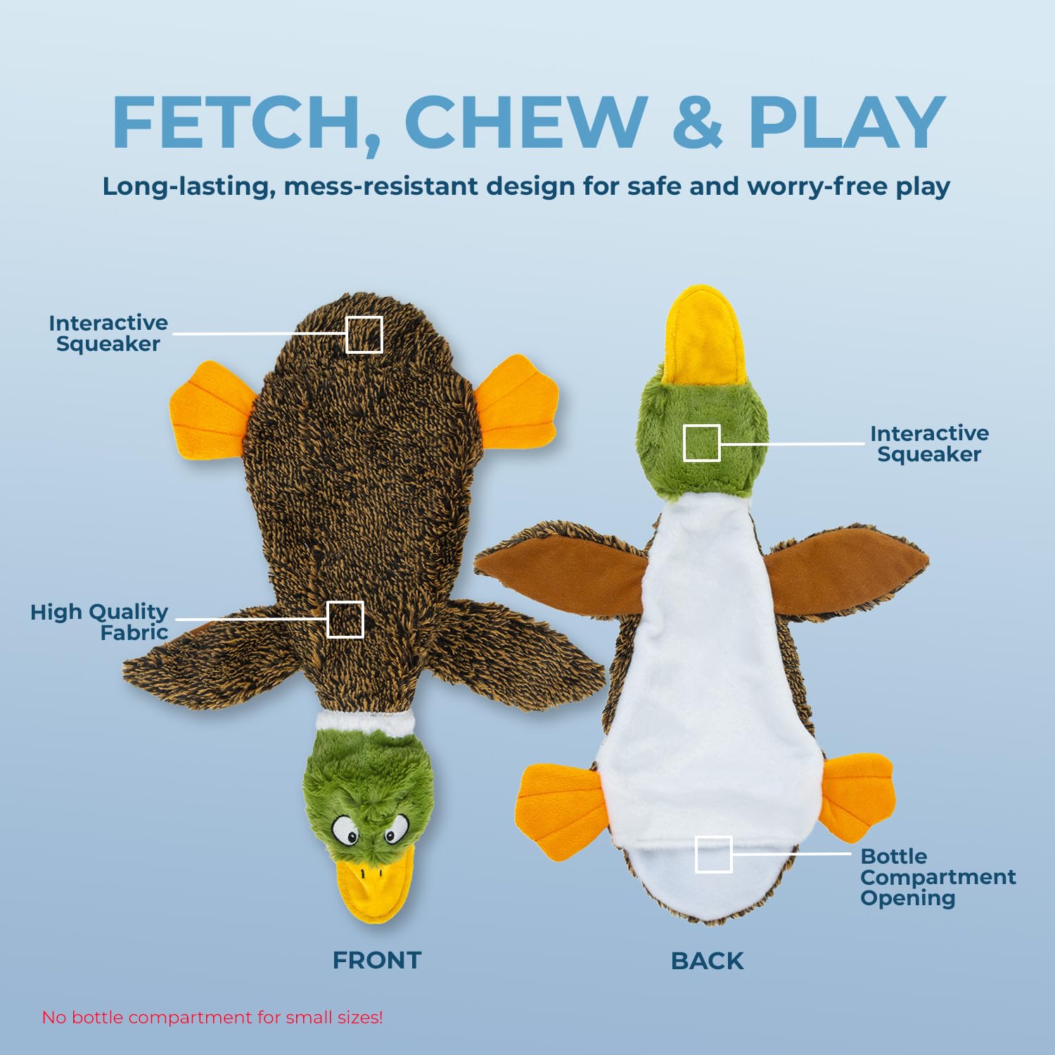 Best Pet Supplies 2-in-1 Stuffless Squeaky Dog Toys with Soft, Durable Fabric for Small, Medium, and Large Pets, No Stuffing for Indoor Play, Holds a Plastic Bottle - 1Wild Duck, Medium