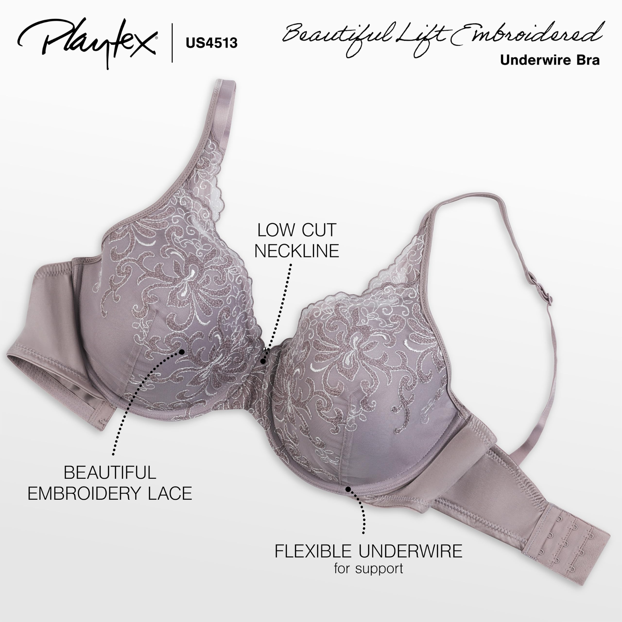 Playtex womens Love My Curves Feel Gorgeous Underwire Full Coverage Us4513 bras, Mother of Pearl/Warm Steel Combo, 42B US