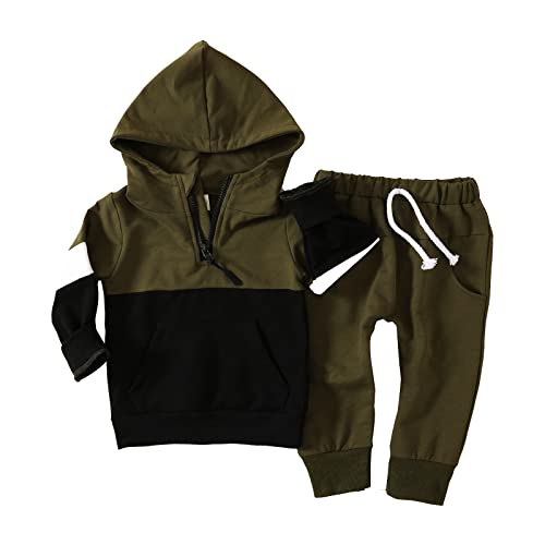 ADXSUN Kids Toddler Baby Girl/Boy Clothes Long Sleeve Color Block Hoodie Tops+ Casual Pants Winter Outfit(Green,3-4 years)