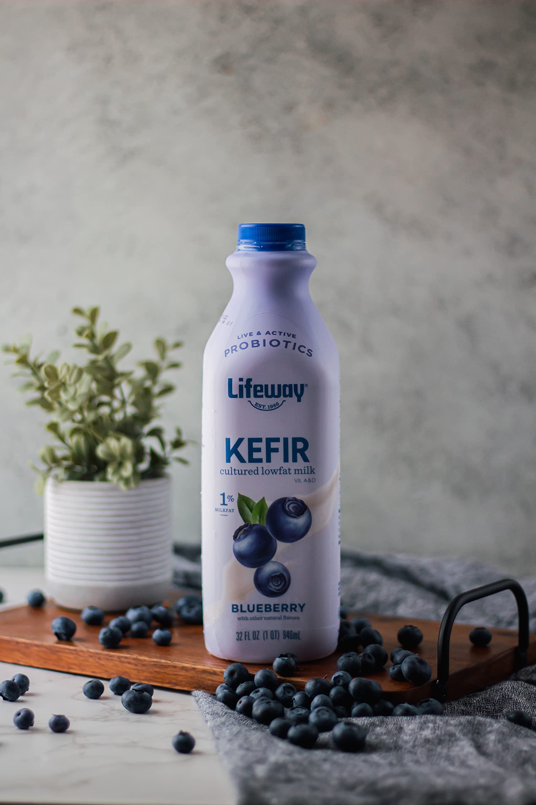Lifeway Low Fat Kefir - 10g Protein, 12 Live Active Probiotic Cultures, Up to 99% Lactose Free, Gluten Free – Blueberry, 32 oz