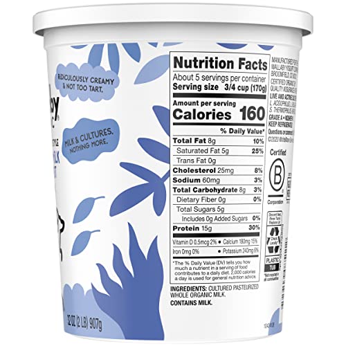 Wallaby Organic Aussie Greek Whole Milk Yogurt, Plain, 32 oz. USDA Organic