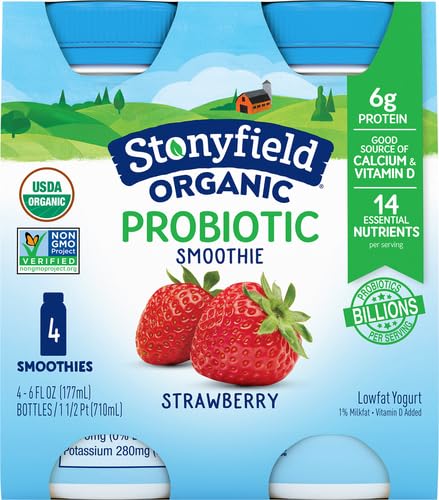Stonyfield Organic, Low Fat Strawberry Smoothie, 6 oz, 4 Count