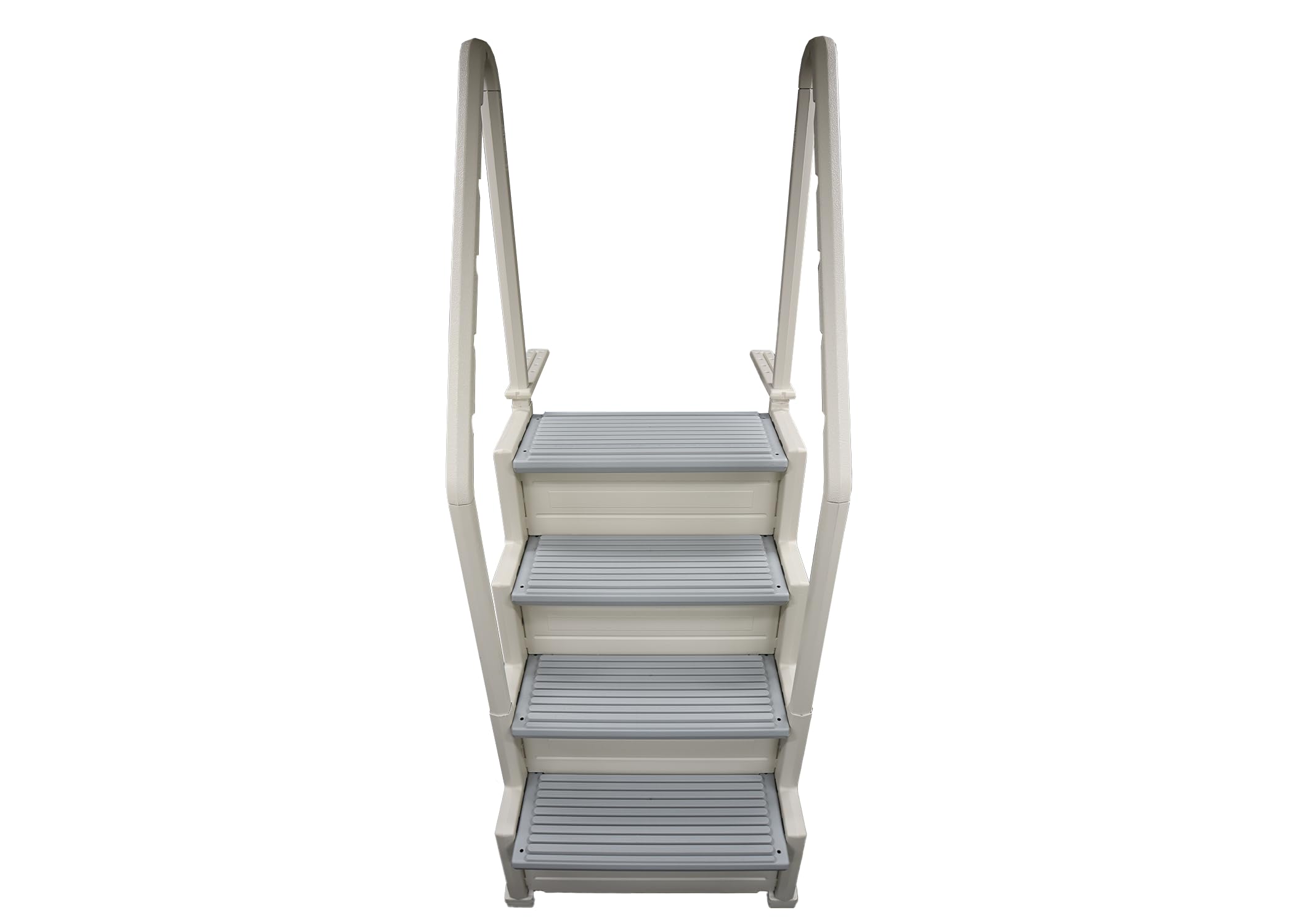 Confer Plastics Step-1X: Sturdy Above Ground Entry System with Dual Handrails and Slip-Resistant Steps, Easy Installation, Supports up to 400 lbs - Proudly Made in USA. Warm Grey with Grey Treads