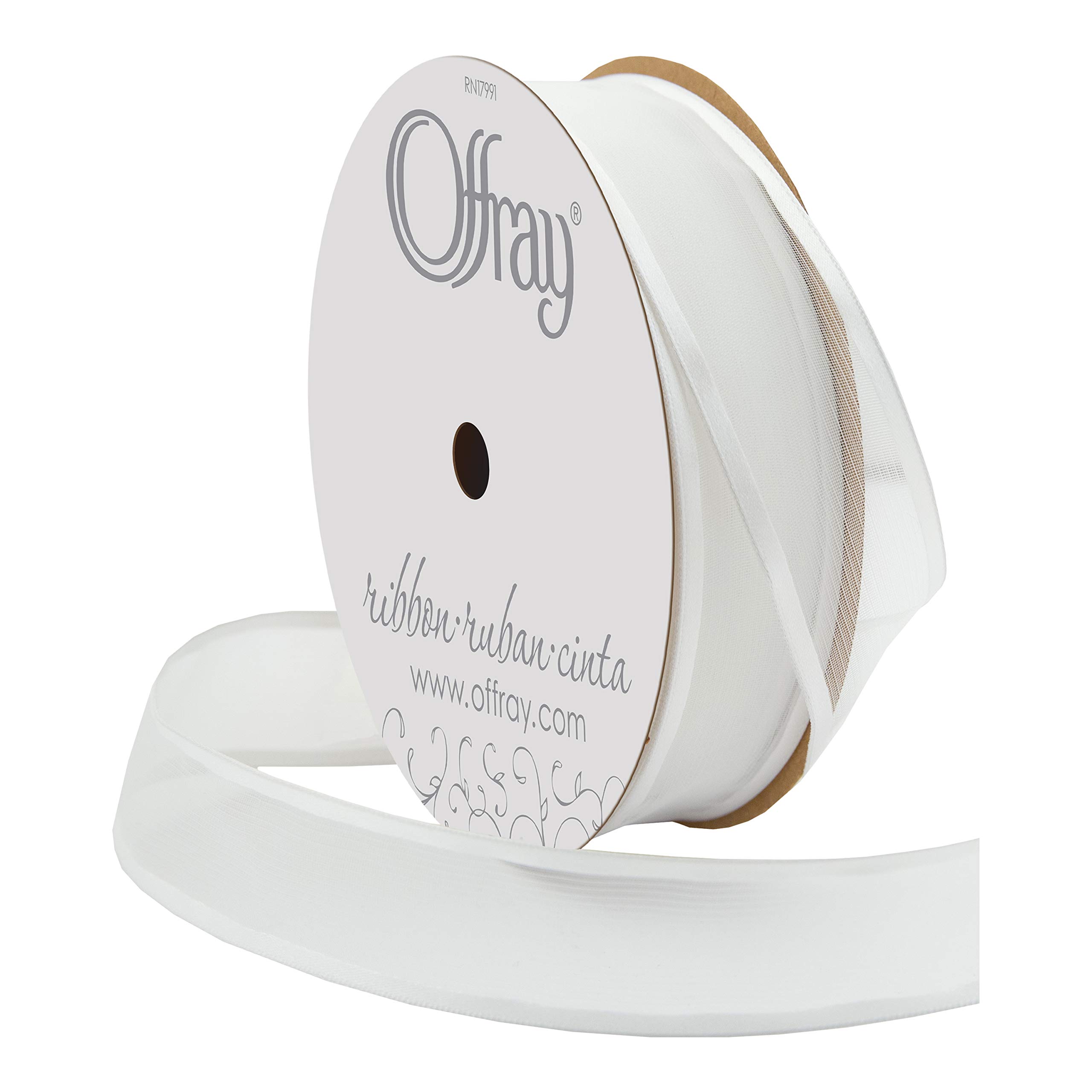 Berwick Offray 244814 7/8" Wide Arabesque Wired Edge Ribbon, 15 Yards, White