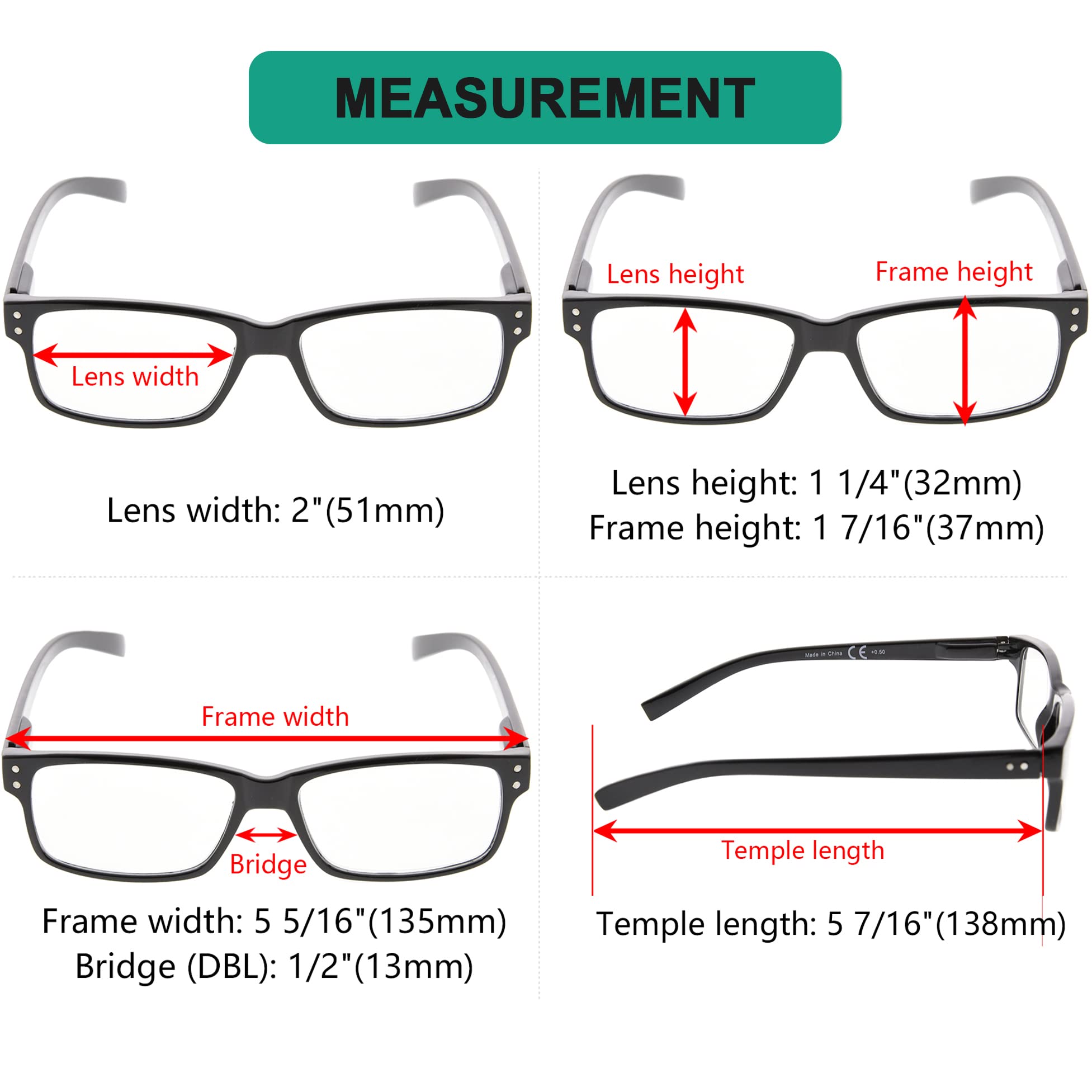 Eyekepper 5 Pack Reading Glasses for Men Spring Hinges Classic Readers Black Frame +2.50