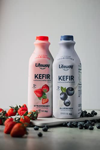 Lifeway Low Fat Kefir - 10g Protein, 12 Live Active Probiotic Cultures, Up to 99% Lactose Free, Gluten Free – Blueberry, 32 oz