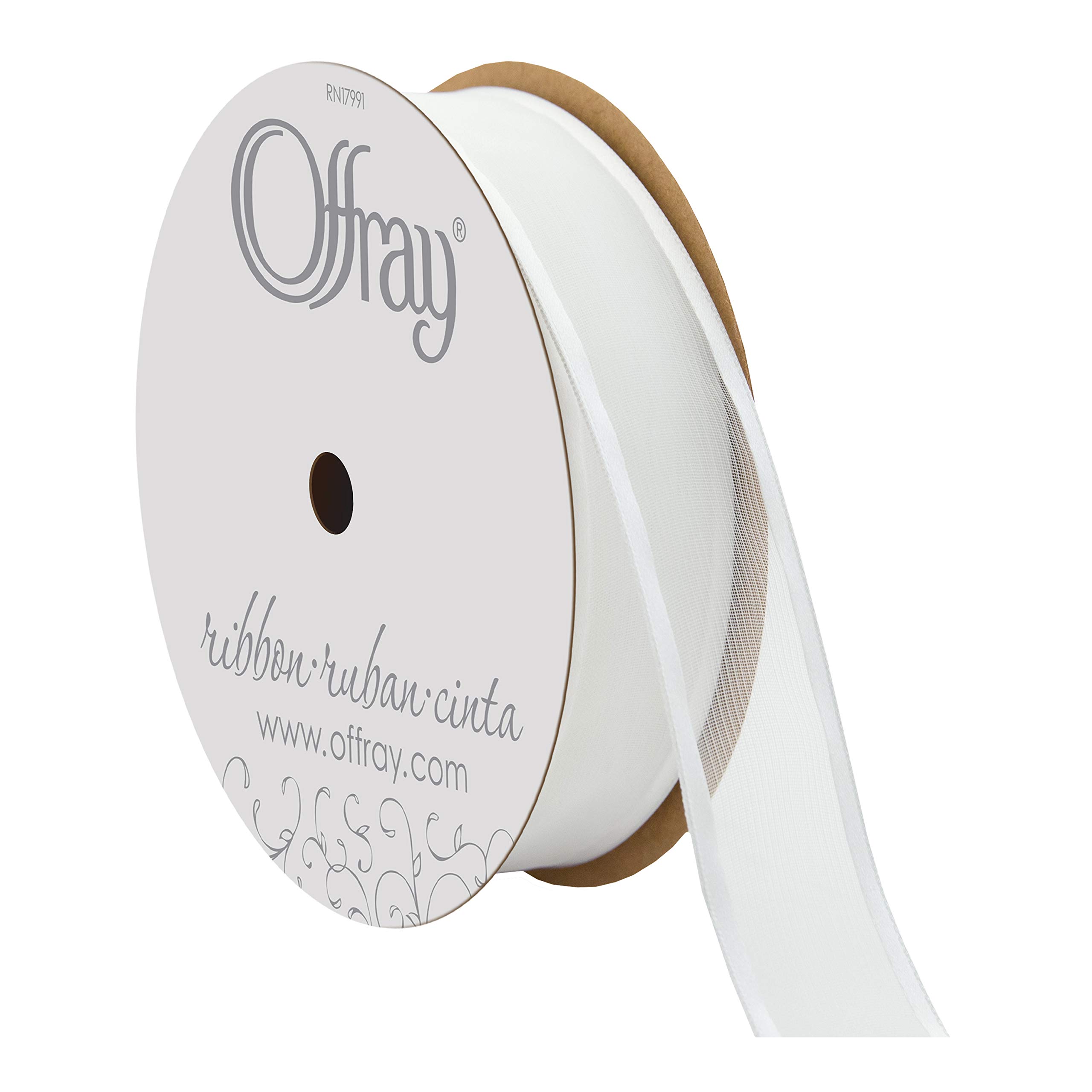 Berwick Offray 244814 7/8" Wide Arabesque Wired Edge Ribbon, 15 Yards, White