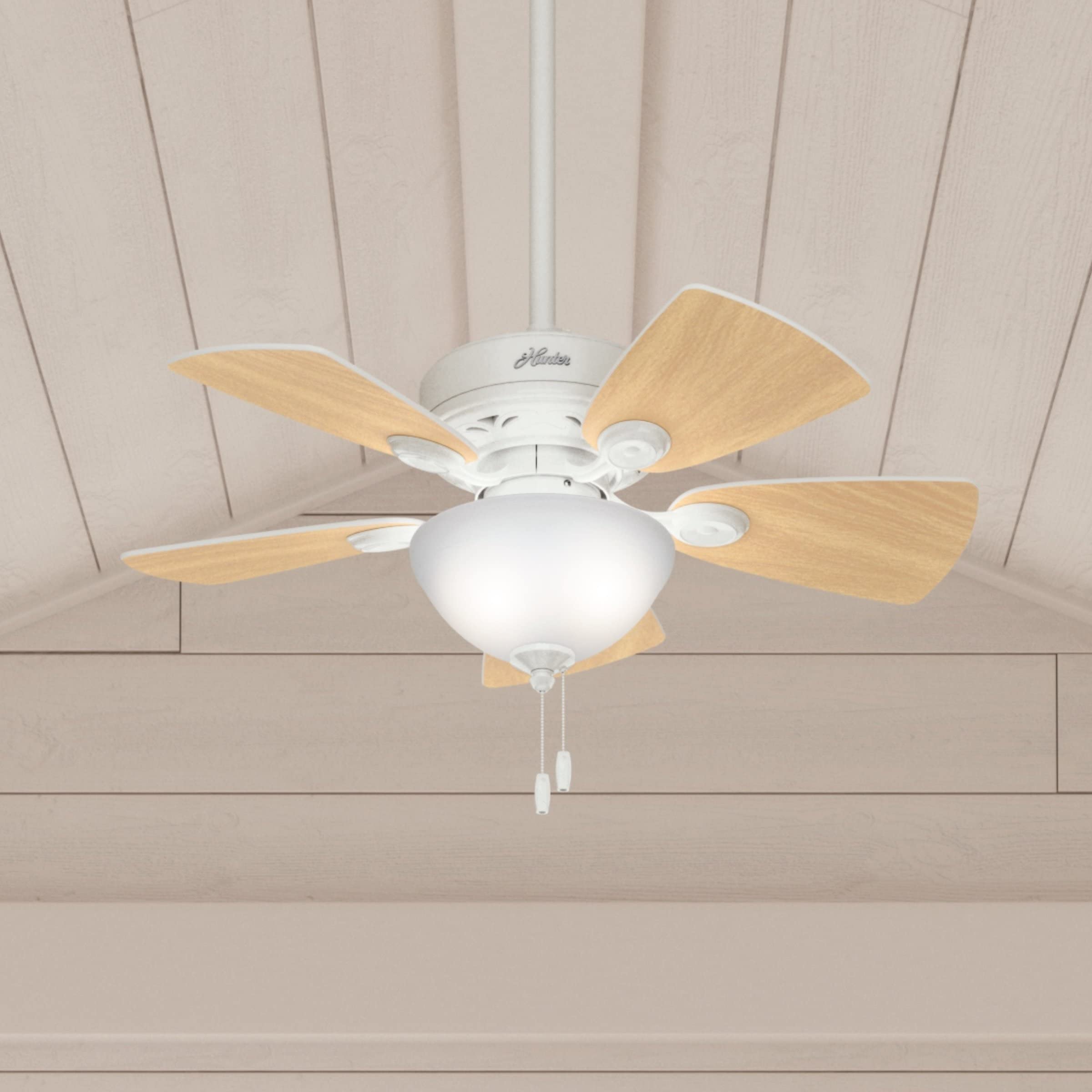 Hunter Fan Company, 52089, 34 inch Watson Snow White Ceiling Fan with LED Light Kit and Pull Chain