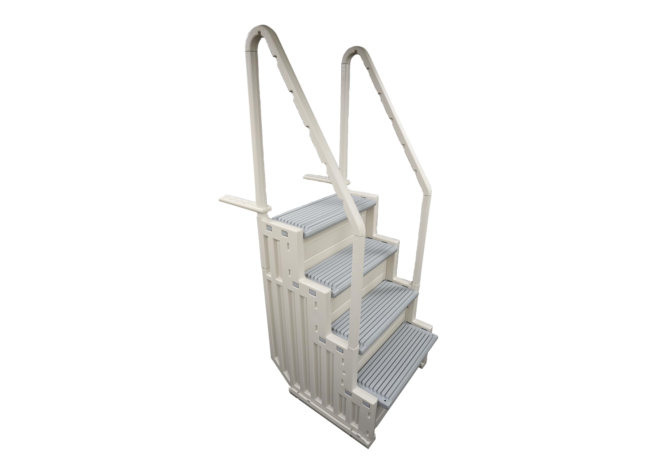 Confer Plastics Step-1X: Sturdy Above Ground Entry System with Dual Handrails and Slip-Resistant Steps, Easy Installation, Supports up to 400 lbs - Proudly Made in USA. Warm Grey with Grey Treads