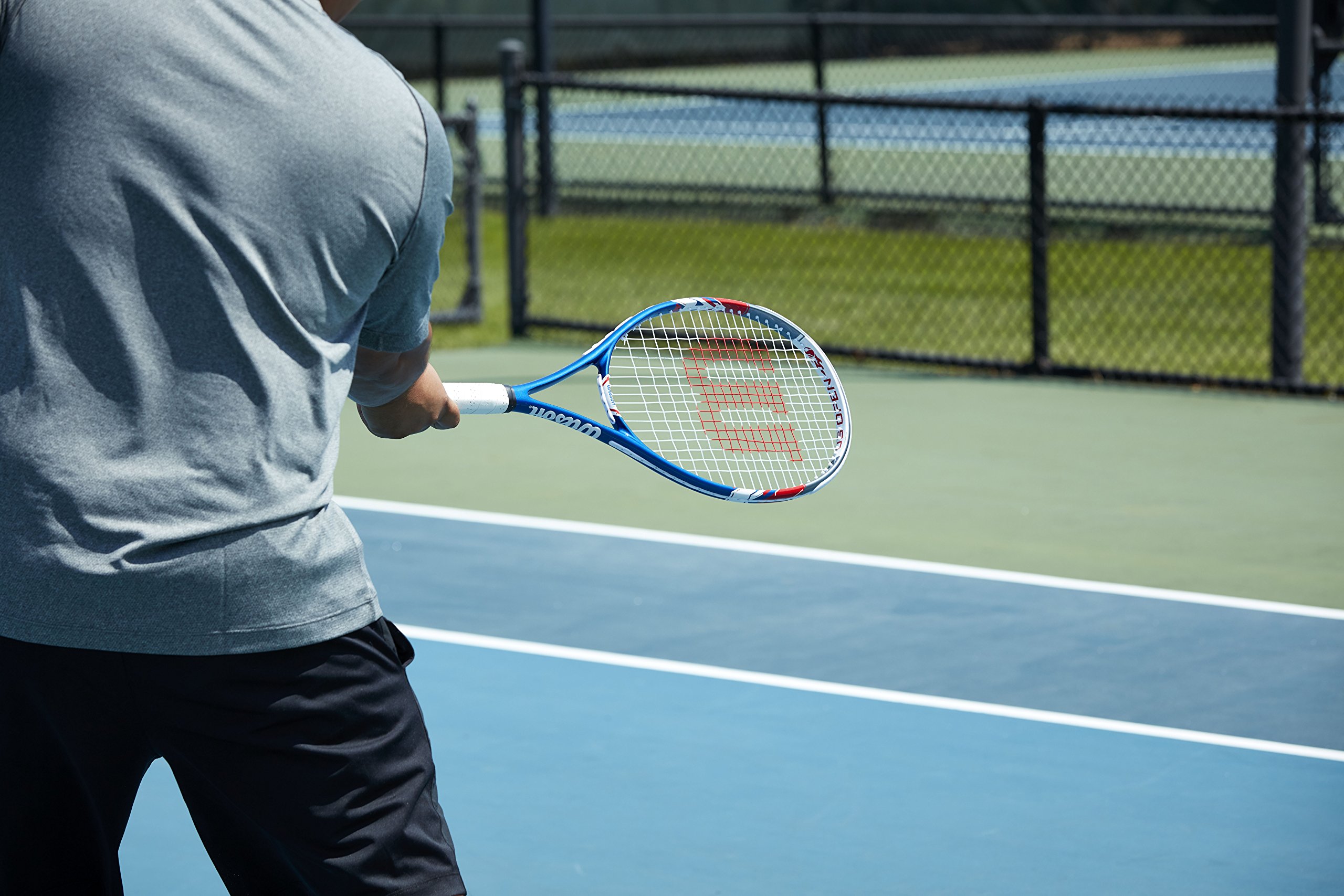 Wilson US Open Adult Recreational Tennis Racket - Grip Size 3 - 4 3/8", Red/White/Blue